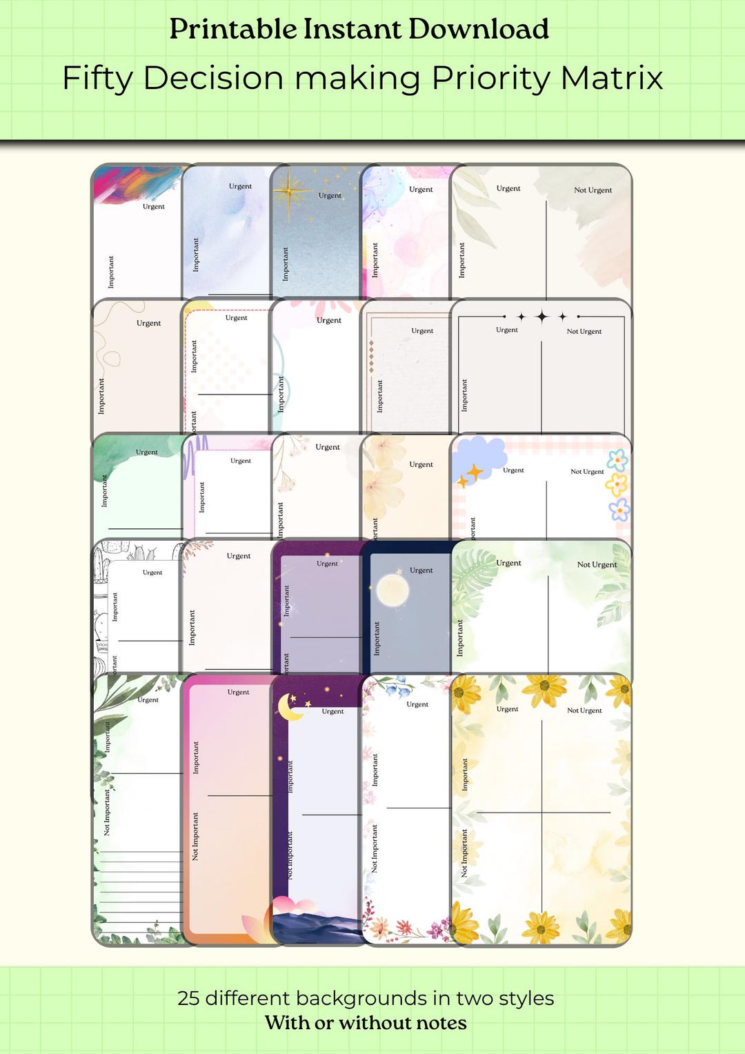 A5 50 Decision Making Priority Matrix - Printable Pdf Download - Etsy