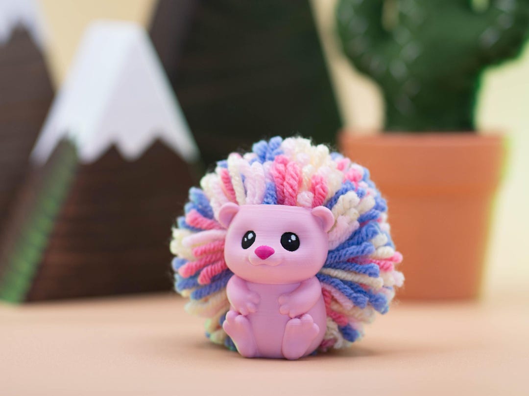 Hedgehog Desk Buddy: 3D Printed Fluffy Yarn Pom Pom Decor - Mother's ...