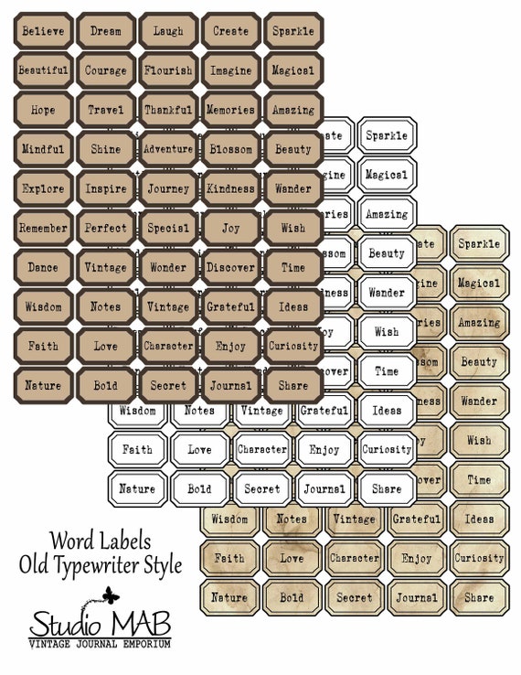 Word Labels Old Typewriter Style for Junk Journals Planners - Etsy