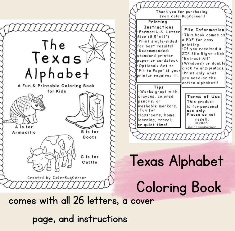 Texas Alphabet Coloring Book- A to Z Learning Adventure for Kids! - Etsy