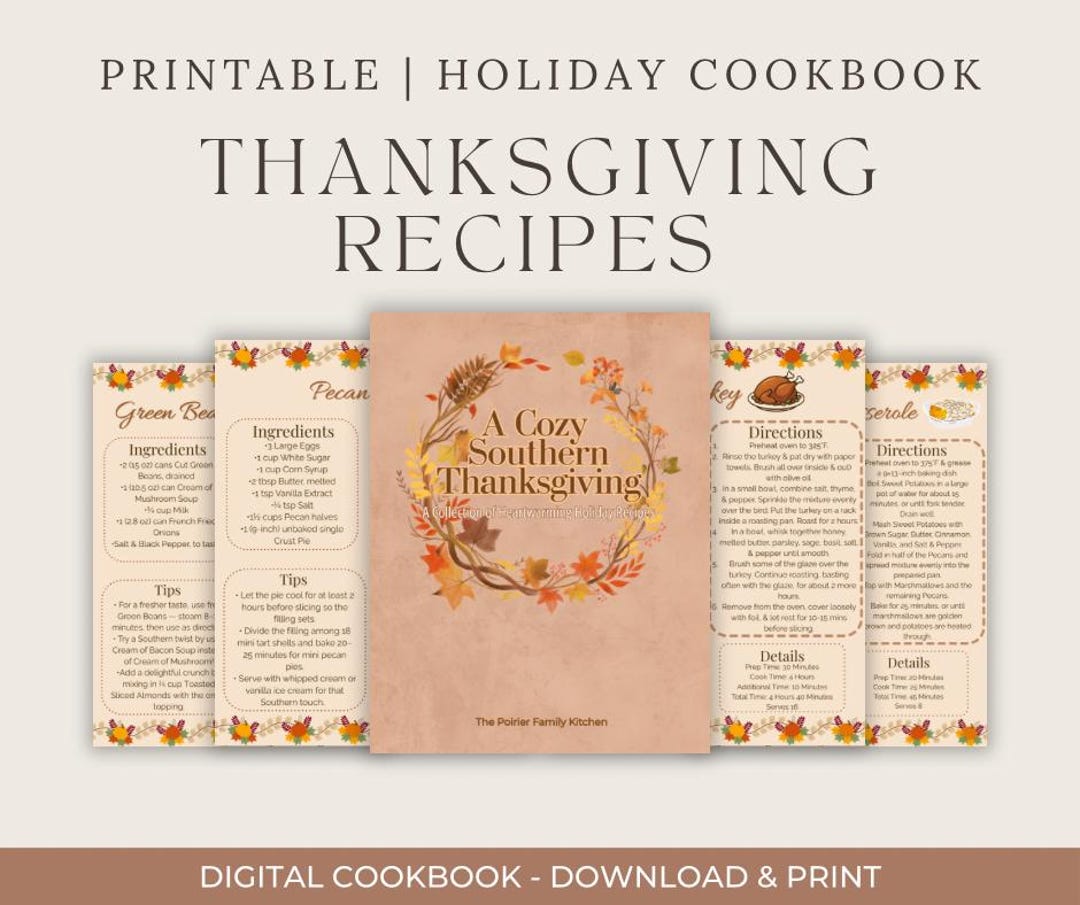 Thanksgiving Recipe Book | Printable Holiday Cookbook | Family ...