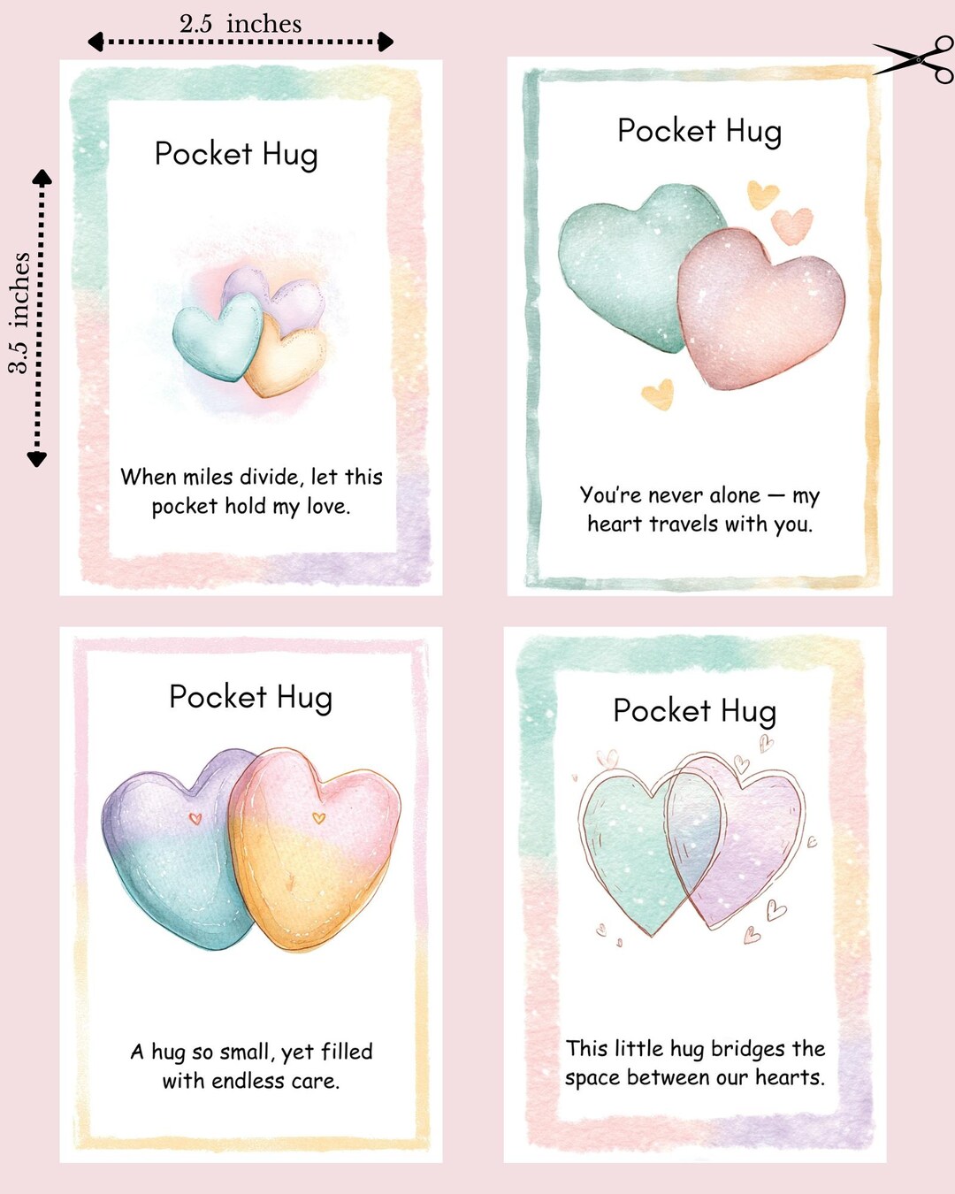 Pocket Hug Cards | 8 Printable Mini Hug Notes | Heart & Floral Designs ...