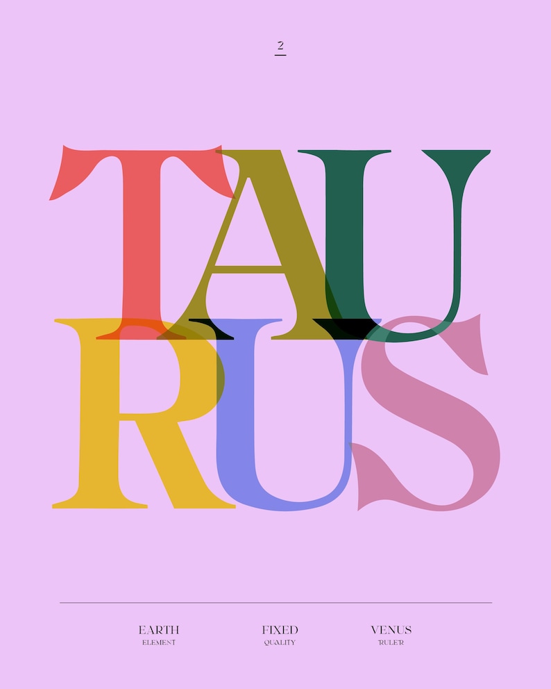 Taurus Typography Poster | *digital Download* | 8"x10" - Etsy