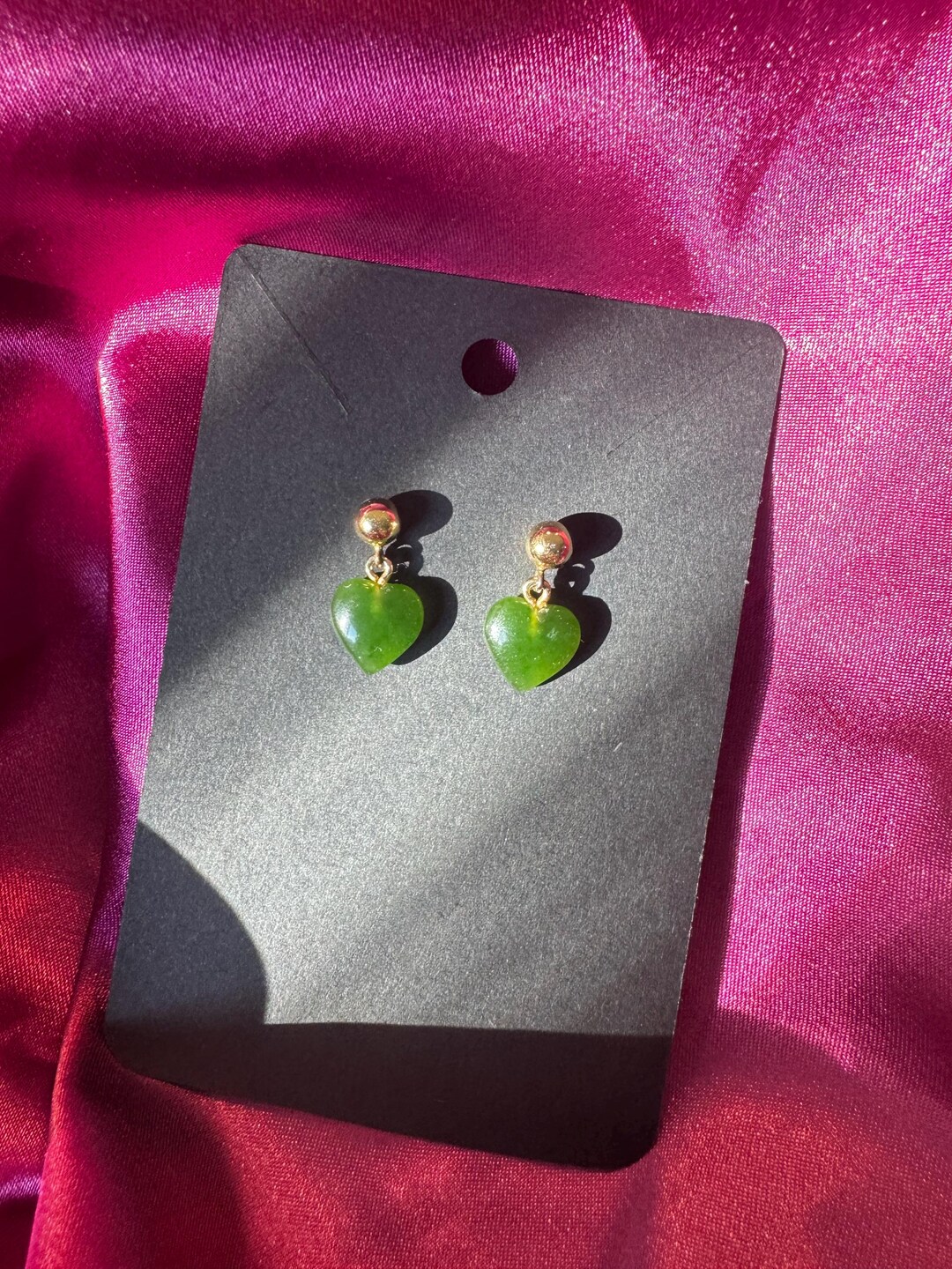 Vintage Alaska Nephrite Jade Heart Pierced Earrings - Etsy