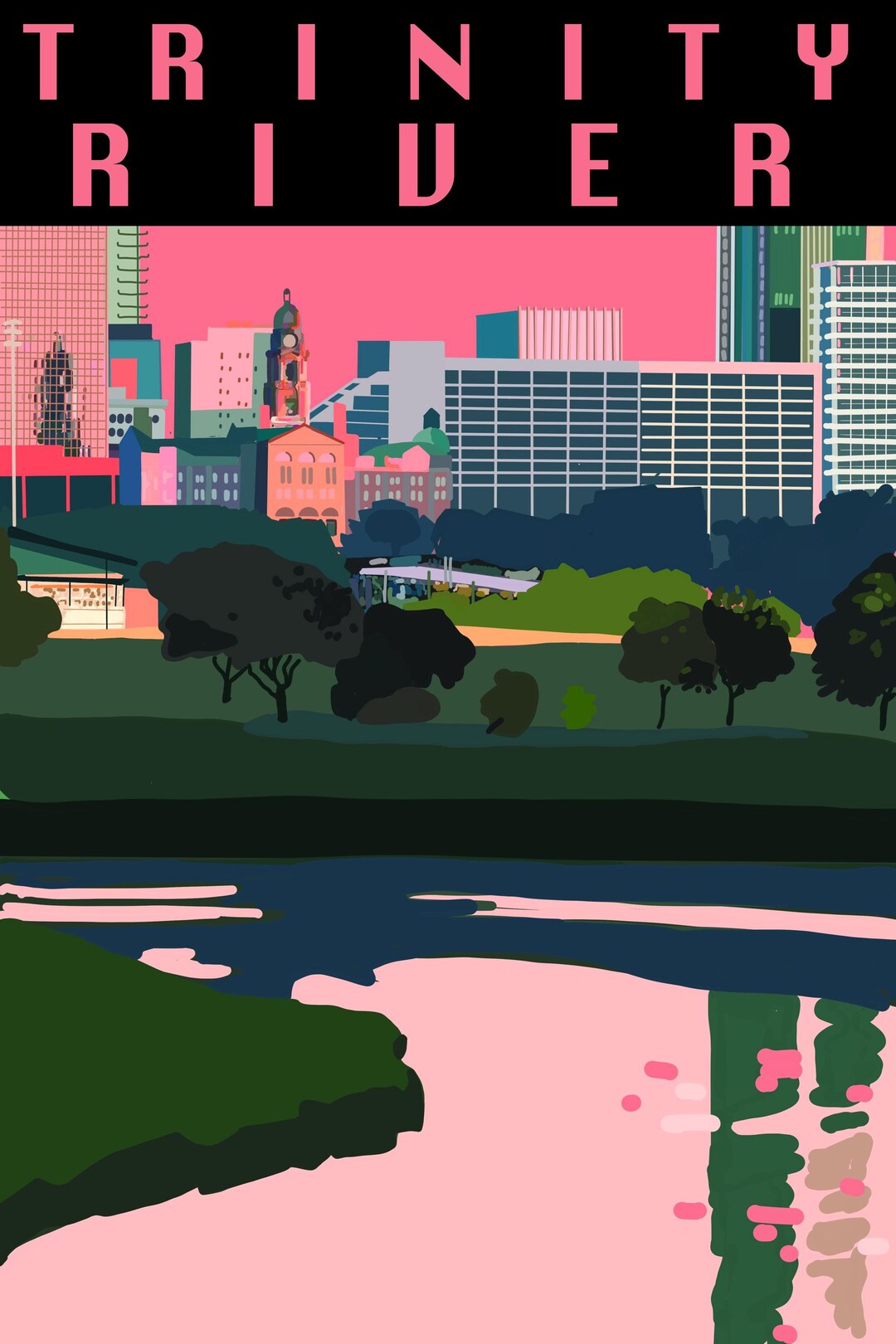 Hand-illustrated DFW Trinity River 11"x18"travel Poster Download - Etsy
