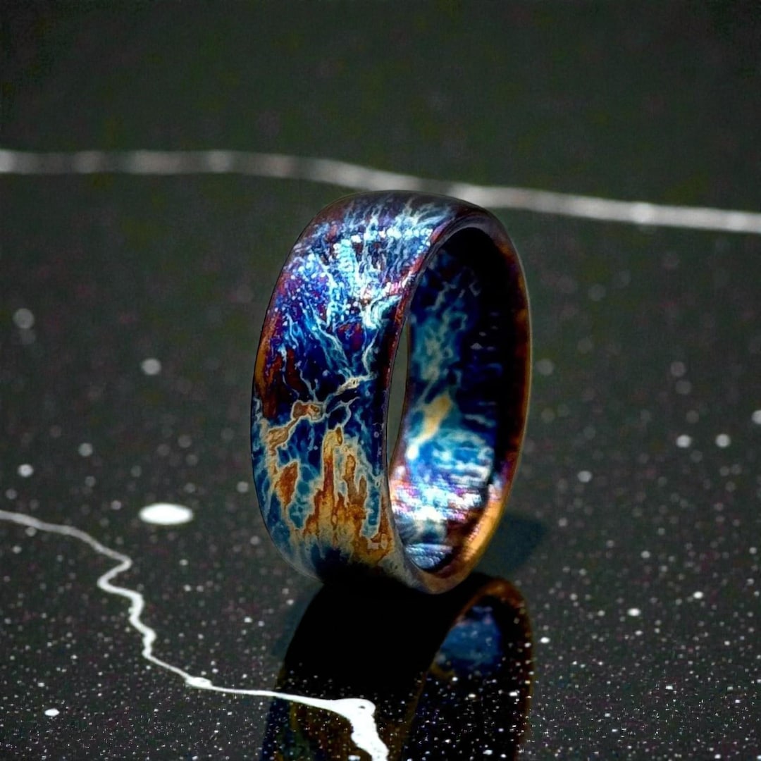 Sparkling Heat-anodized Titanium Ring – Colorful Unique Wedding Band ...