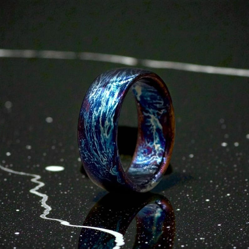 Sparkling Heat-anodized Titanium Ring – Colorful Unique Wedding Band ...