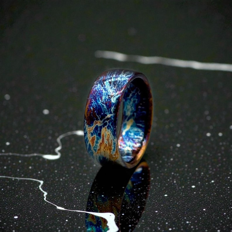 Sparkling Heat-anodized Titanium Ring – Colorful Unique Wedding Band ...