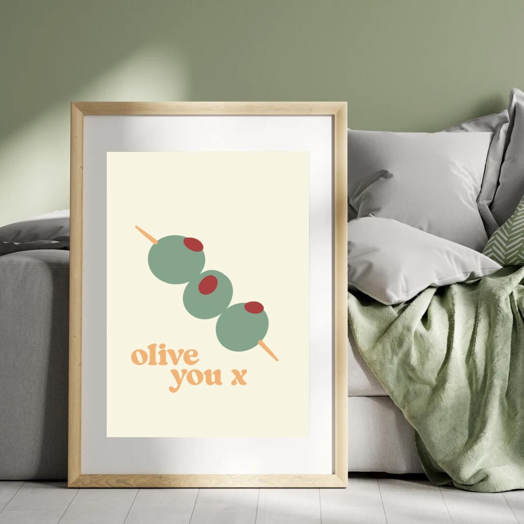 Olive You Printable Art – Cute Pun Digital Download, Funny Food Wall ...