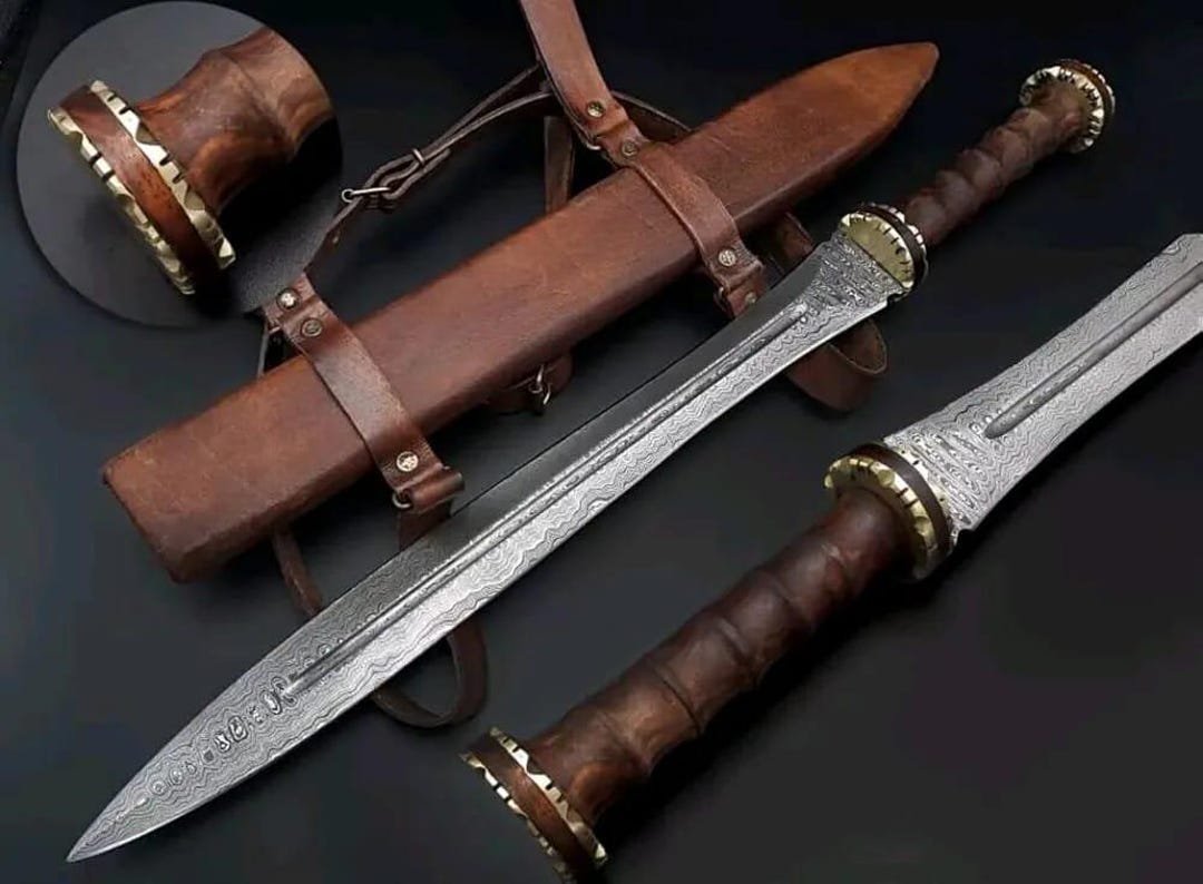 Custom Handmade Damascus Steel Double Edge Roman Sword Hunting Sword ...