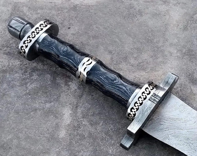 32 Inch Long Hand Forged Damascus Steel Double Edge Viking Sword With ...