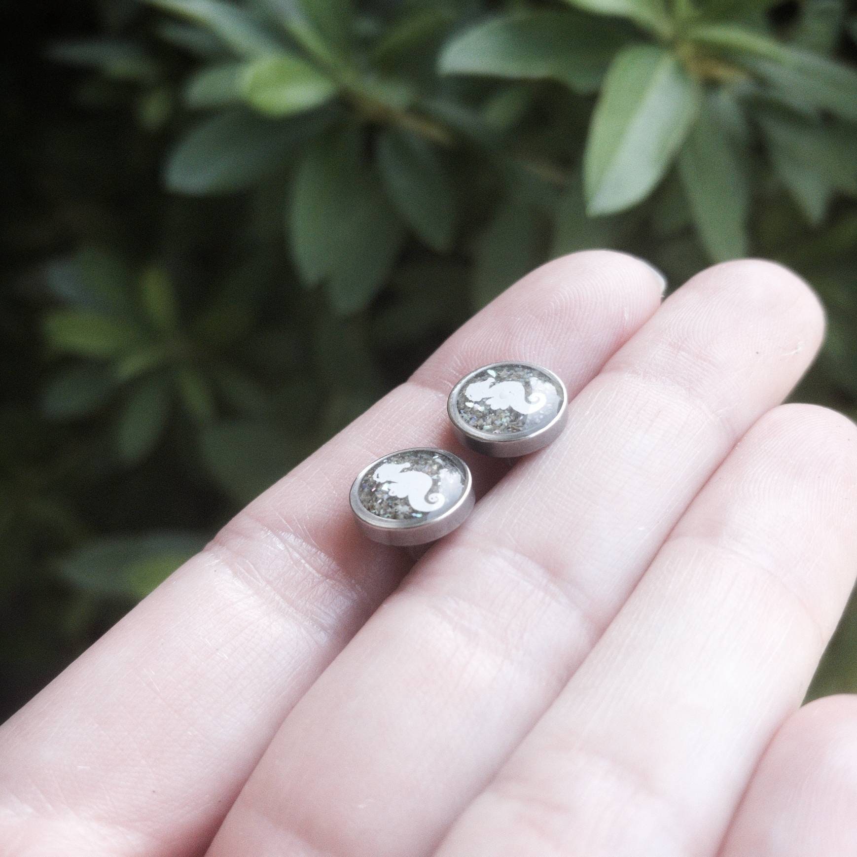 Abalone Shell And Seahorse Stainless Steel Stud Earrings — Sweetellabella