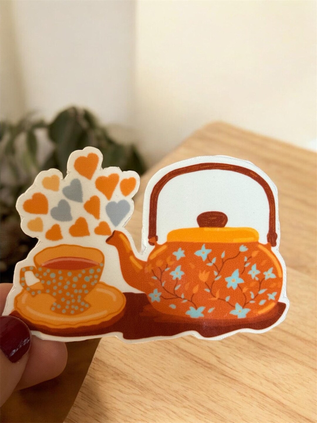 Teapot Sticker Heartwarming Tea Sticker Cozy Floral Teapot Hearts and ...