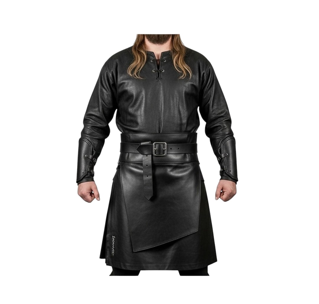 Black Leather Warrior Kilt for Men | Medieval Viking Battle Skirt | Ren ...