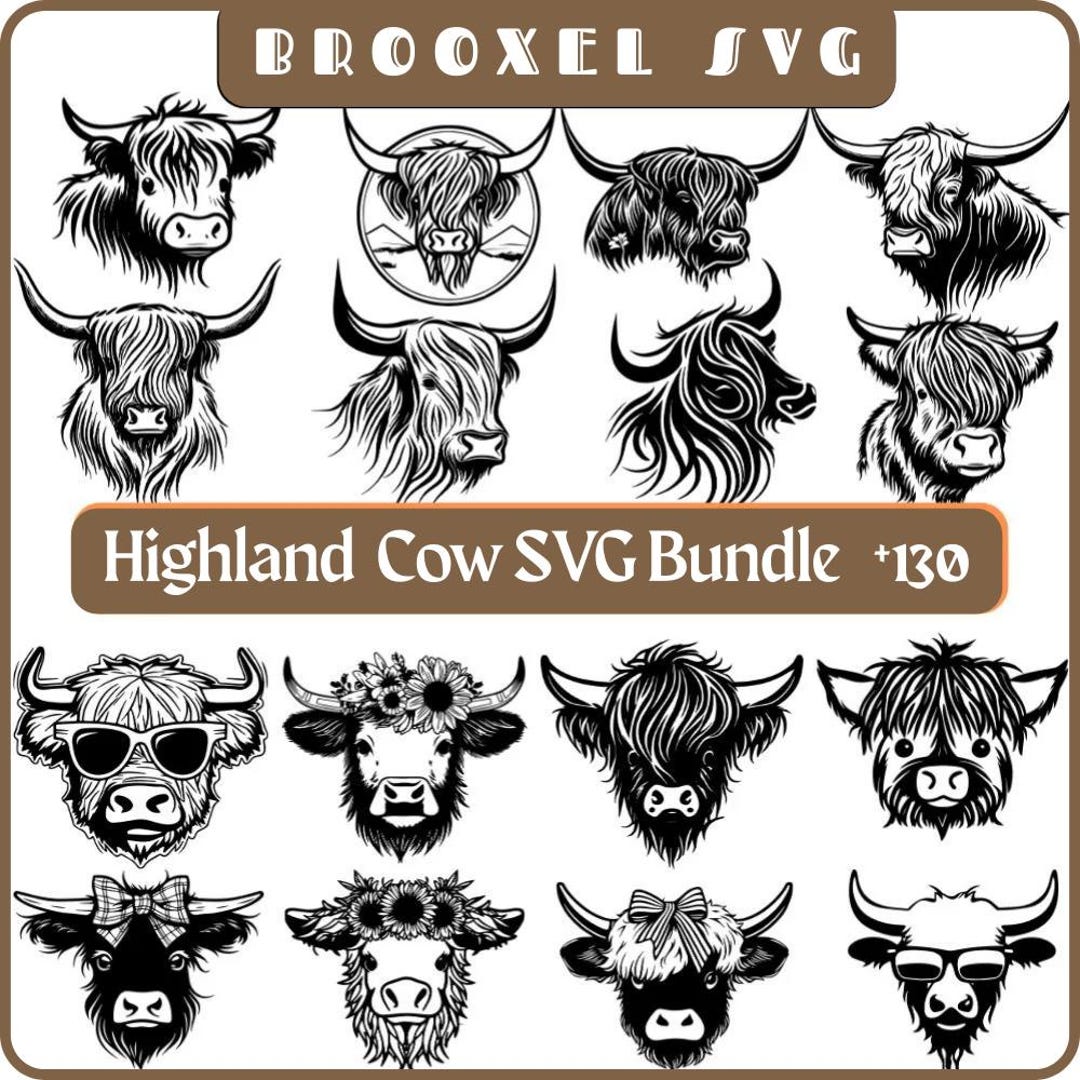 Highland Cow SVG Bundle | 130+ Farm Animal Designs | Boho Cow Clipart ...