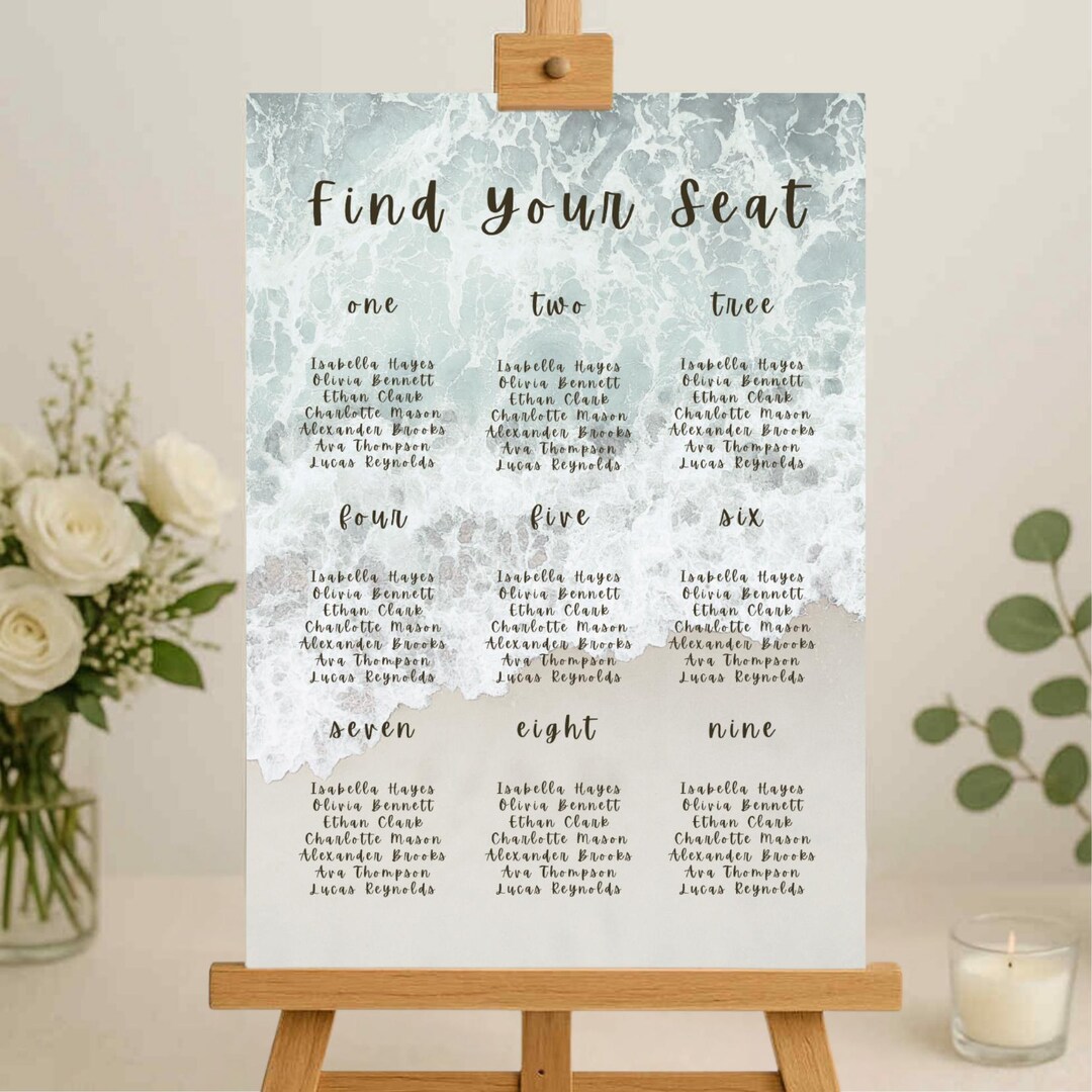 Coastal Blue Ocean Digital Seating Chart Template | Beachy Sea Ocean ...