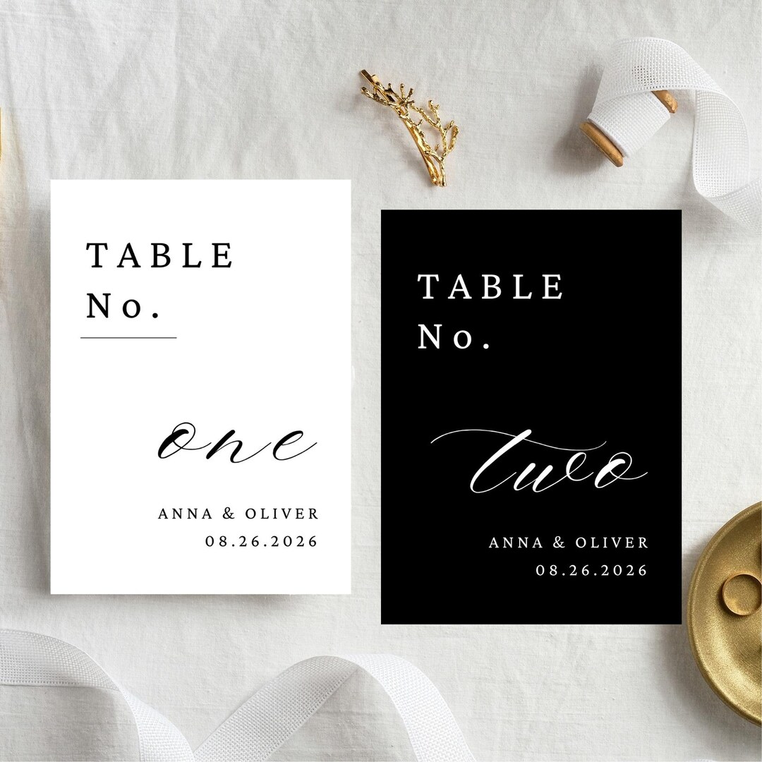 Table Number Template | Black and White Table Number | Instant Download ...