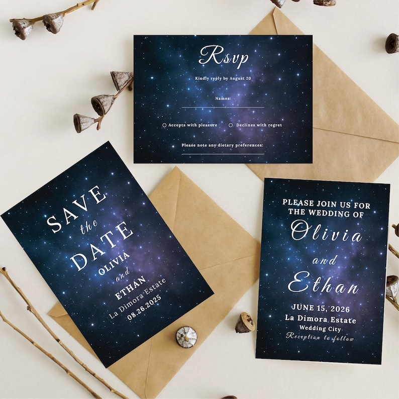 Celestial Digital Wedding Invitation Suite | Invitation | RSVP | Save ...