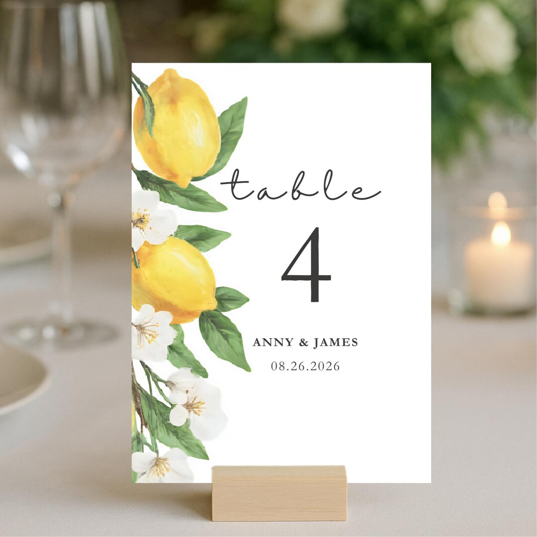 Citrus Digital Table Number Template | Lemon Citric Table Number ...