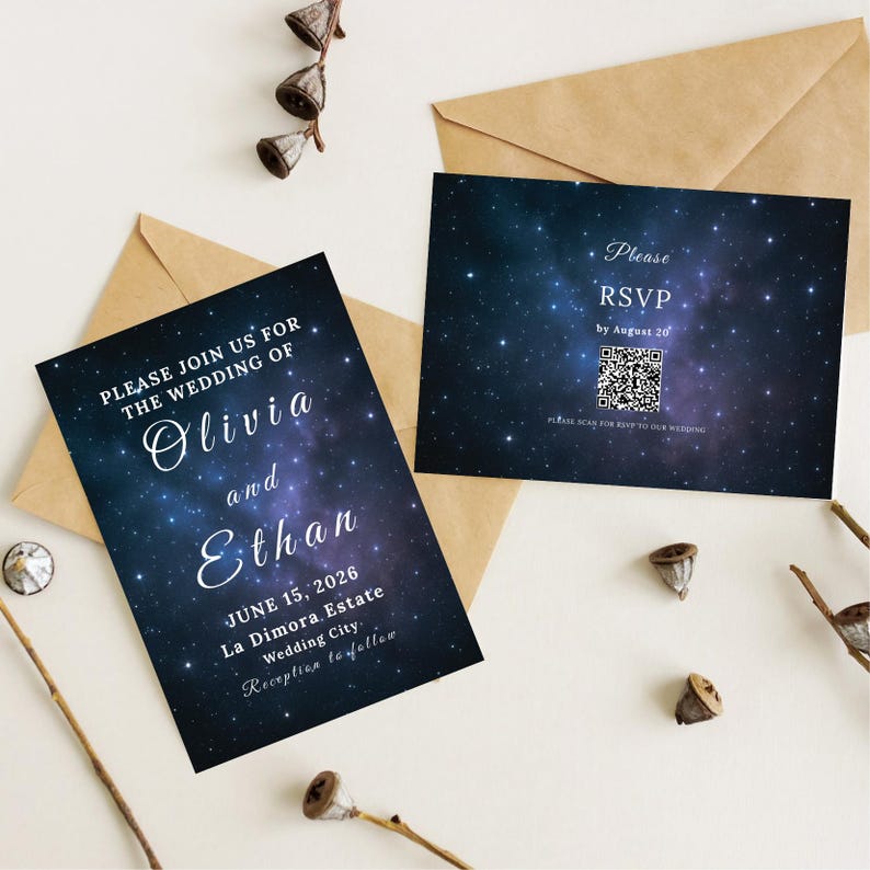 Celestial Digital Wedding Invitation Suite | Invitation | RSVP | Save ...