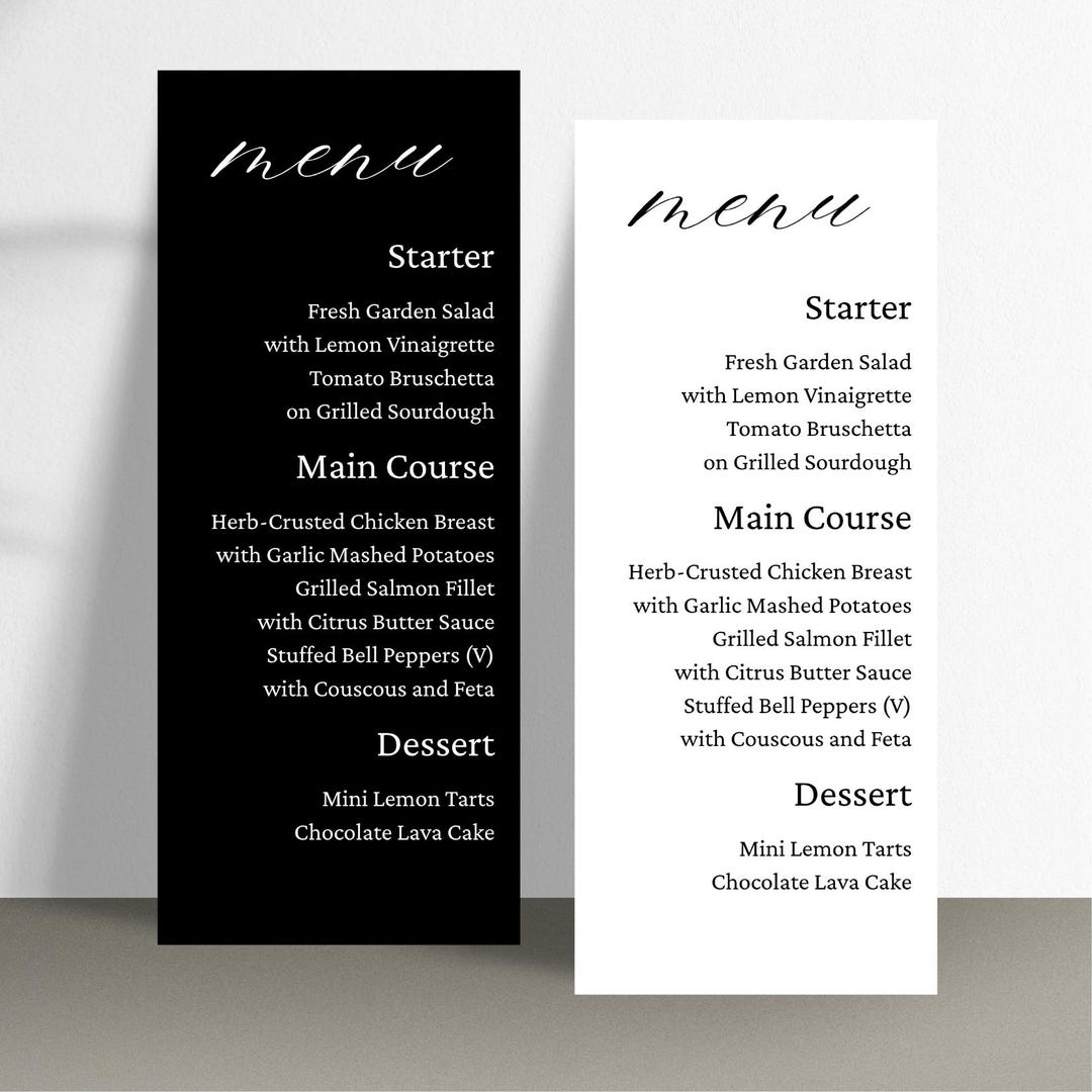 Menu Template | Black and White Menu Card | Black and White Menu ...