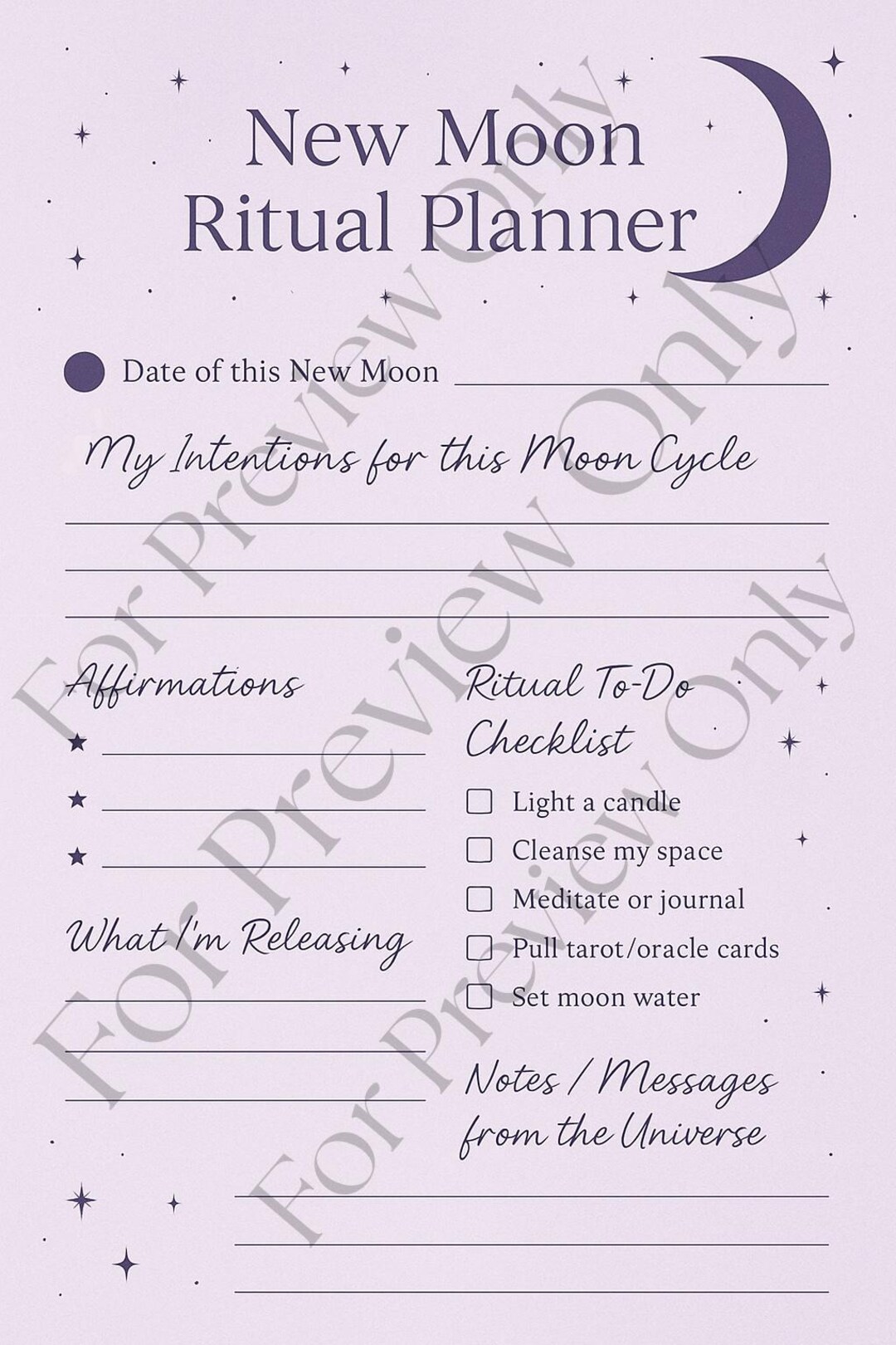 New Moon Ritual Planner Printable | Manifestation Worksheet | Intention ...