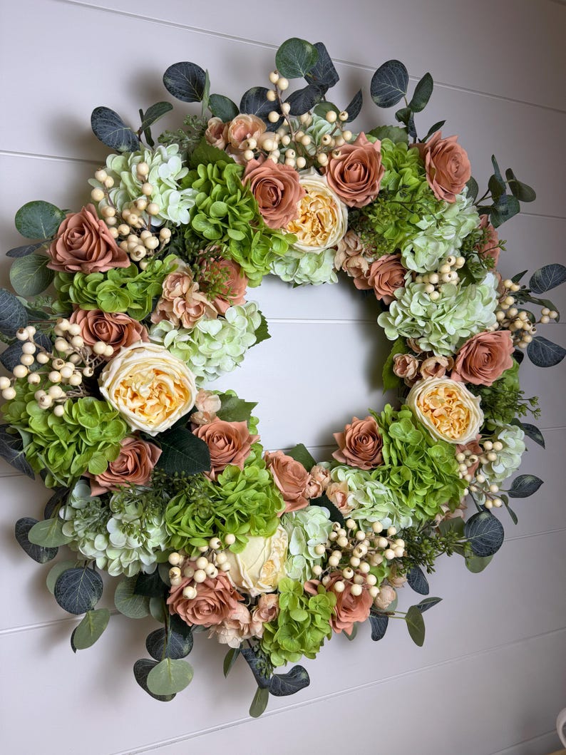 Real Touch Hydrangea, Rose & Berry Spring Front Door Wreath - Etsy