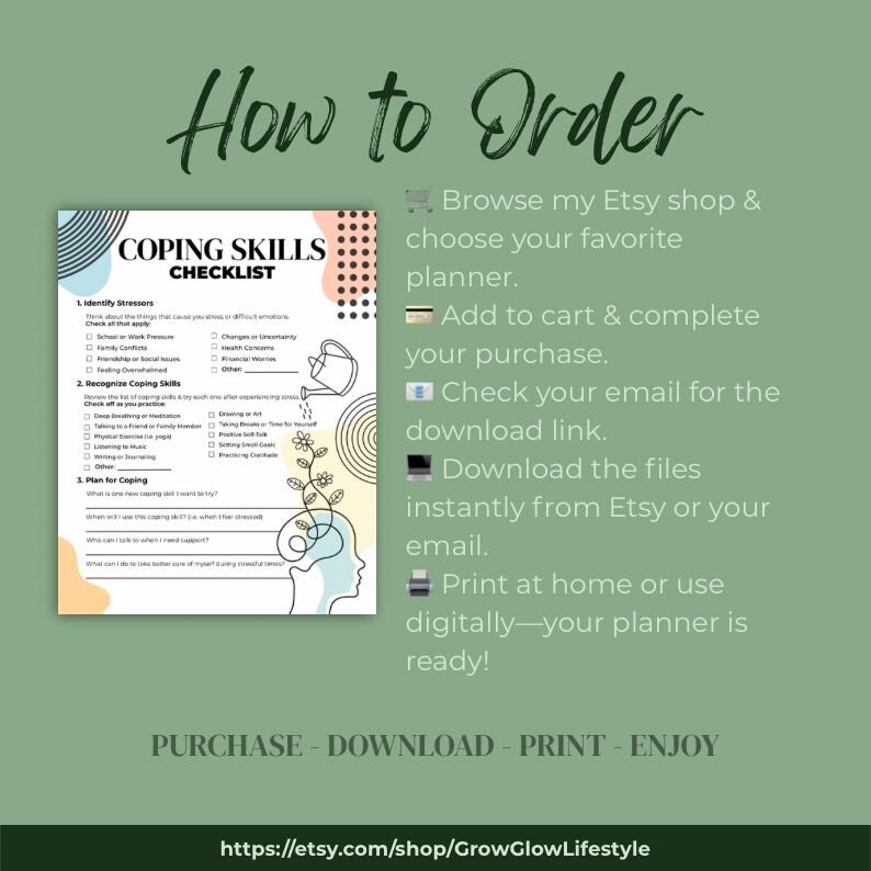 Coping Skills Checklist Bundle: Mental Health Printable Planner (PDF ...