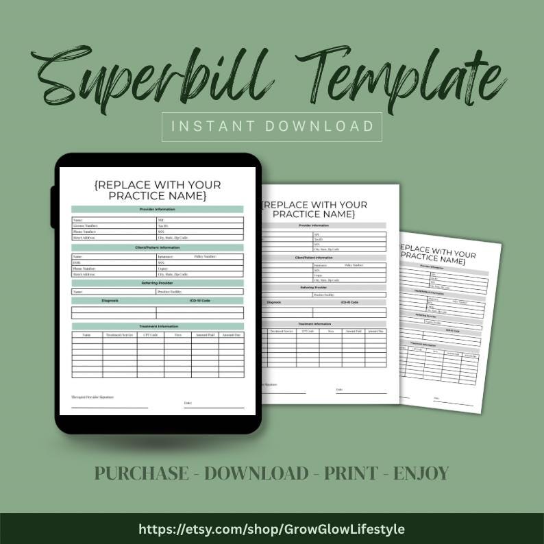 Fillable Therapist Superbill Template: Mental Health Invoice (PDF ...