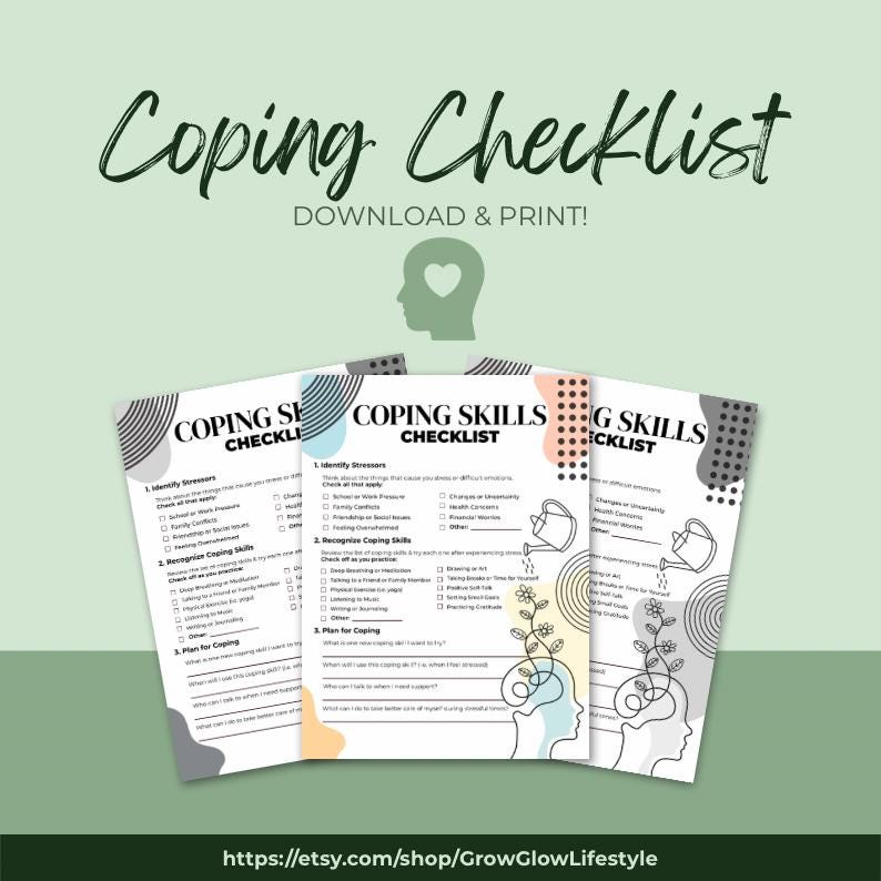 Coping Skills Checklist Bundle: Mental Health Printable Planner (PDF ...
