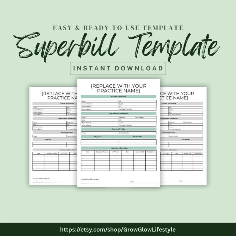 Fillable Therapist Superbill Template: Mental Health Invoice (PDF ...
