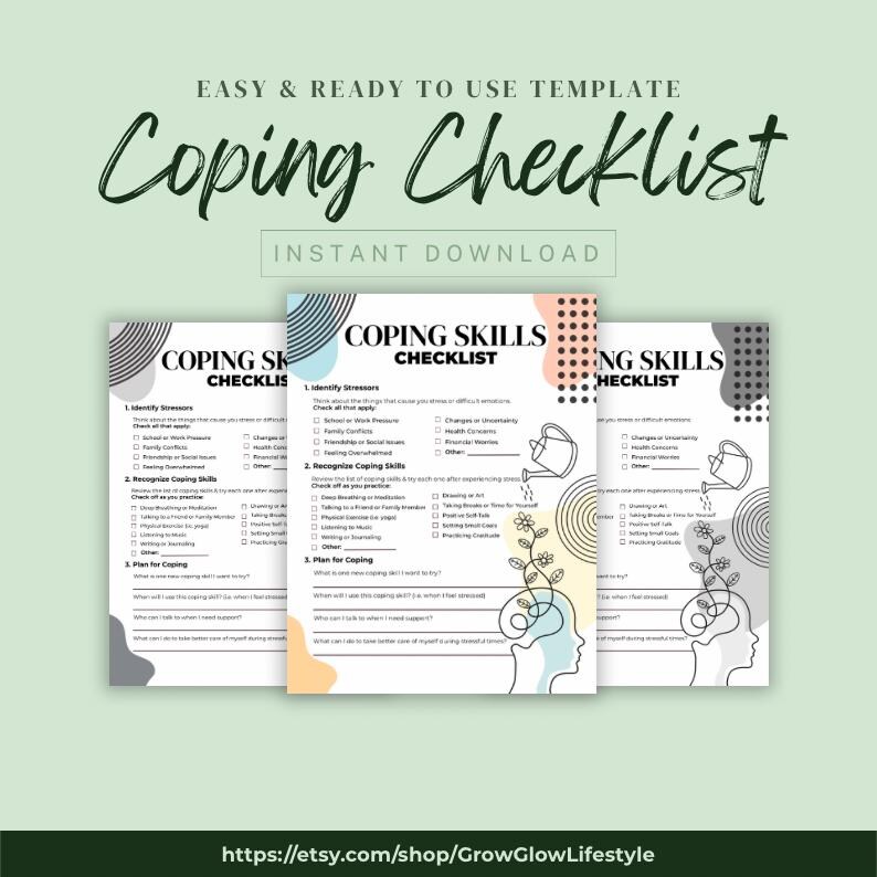 Coping Skills Checklist Bundle: Mental Health Printable Planner (PDF ...