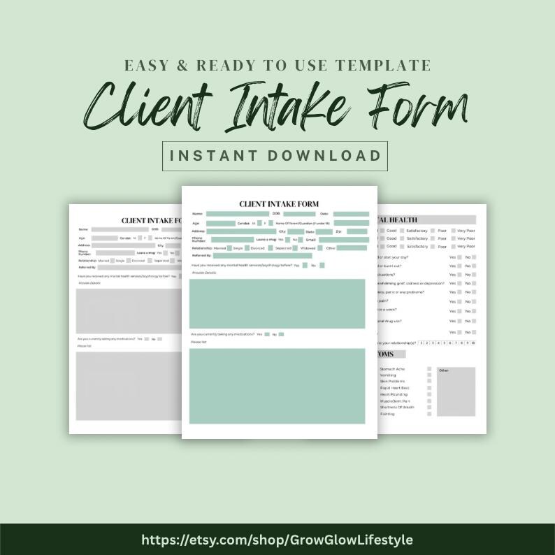 Client Intake Form Template, Counseling and Therapy Intake Form ...