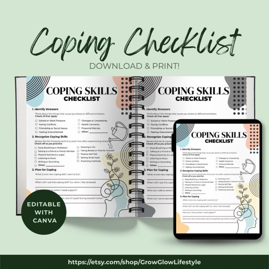 Coping Skills Checklist Bundle: Mental Health Printable Planner (PDF ...