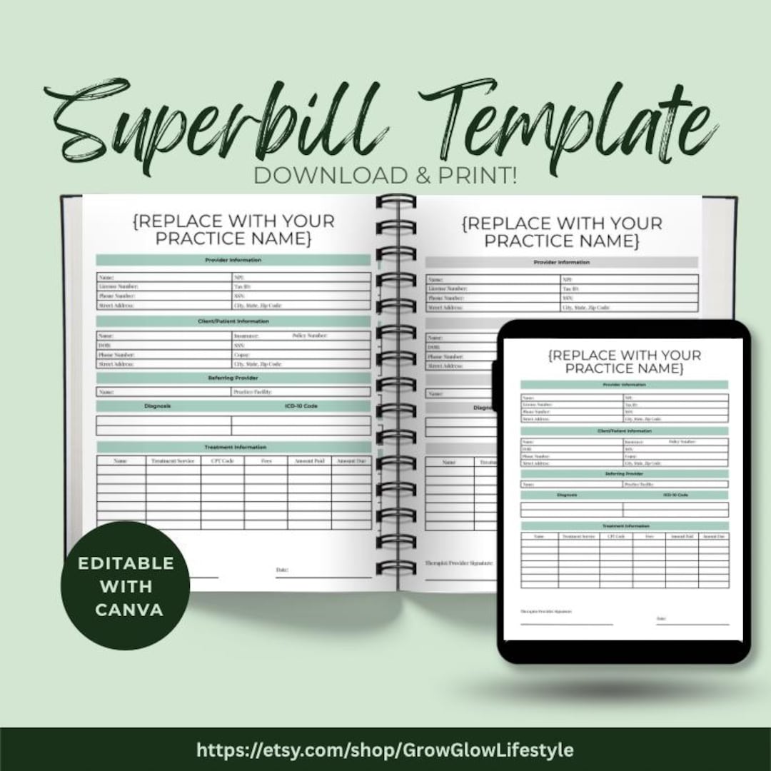 Fillable Therapist Superbill Template: Mental Health Invoice (PDF ...