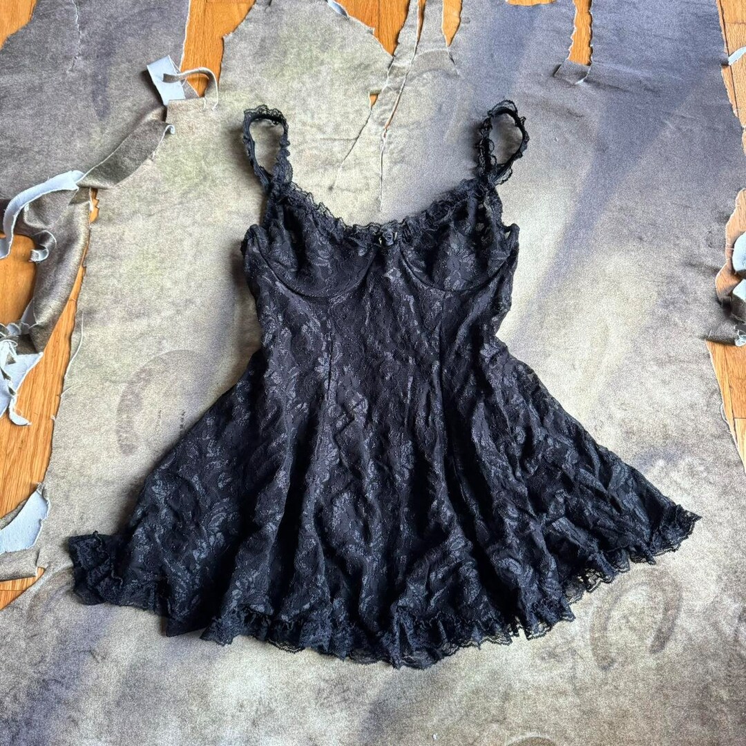 90s Romantic Goth Black Lace Slip Dress Sz Small - Etsy