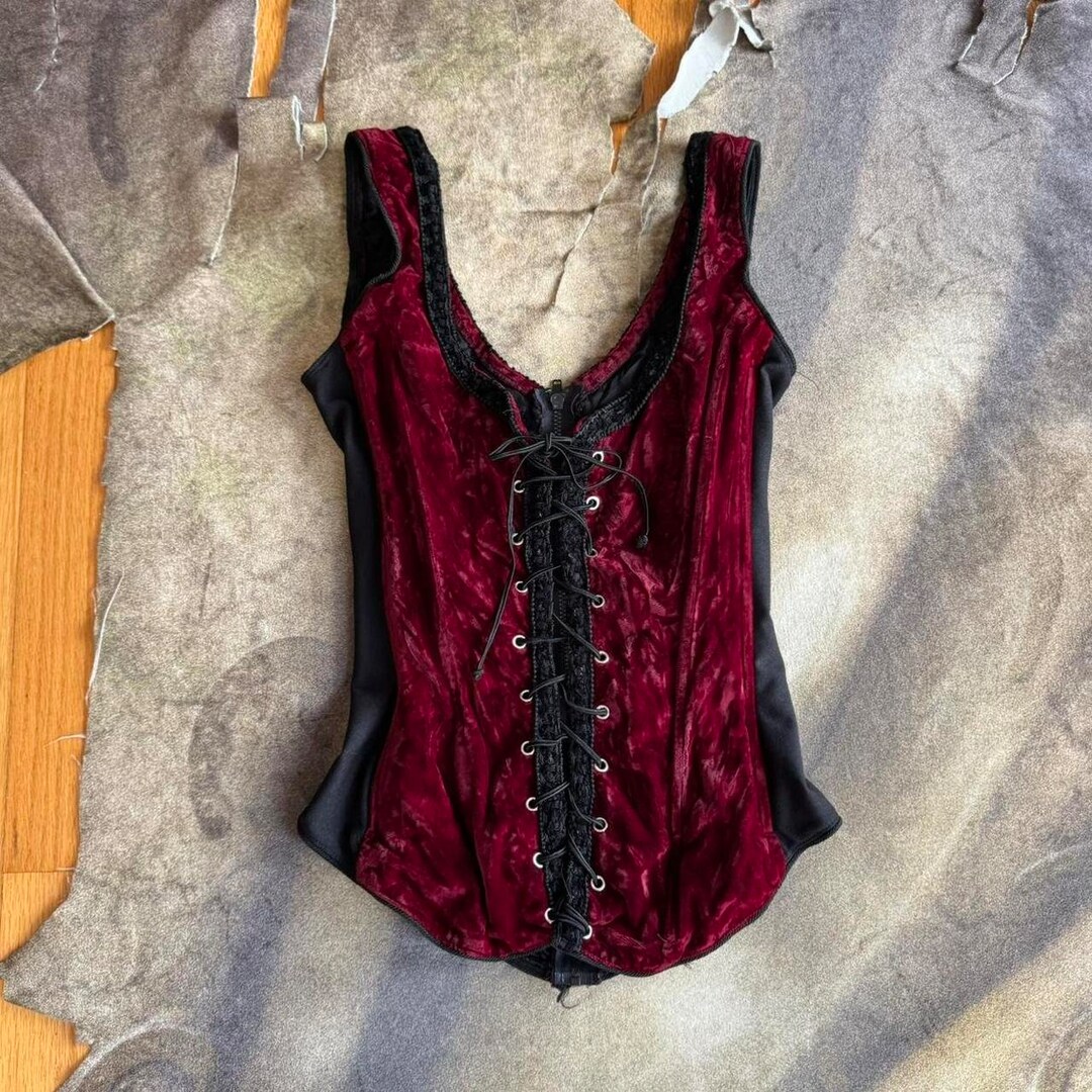 90s Romantic Trad Goth Red Velvet Corset by Asylum Size Small - Etsy