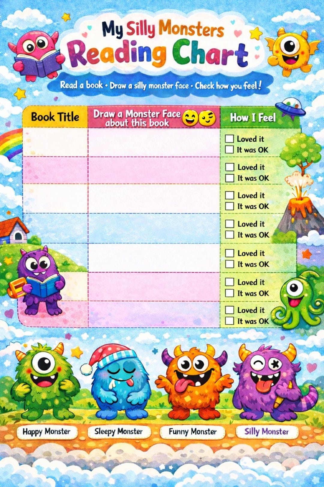 My Silly Monsters Printable Reading Log for Kids | K–1 Reading Activity ...