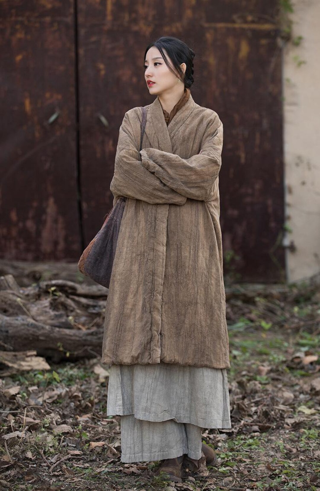 Handmade Zen Long Winter Coat | Tie-dye Cotton Linen Jacket | Wabi-sabi ...