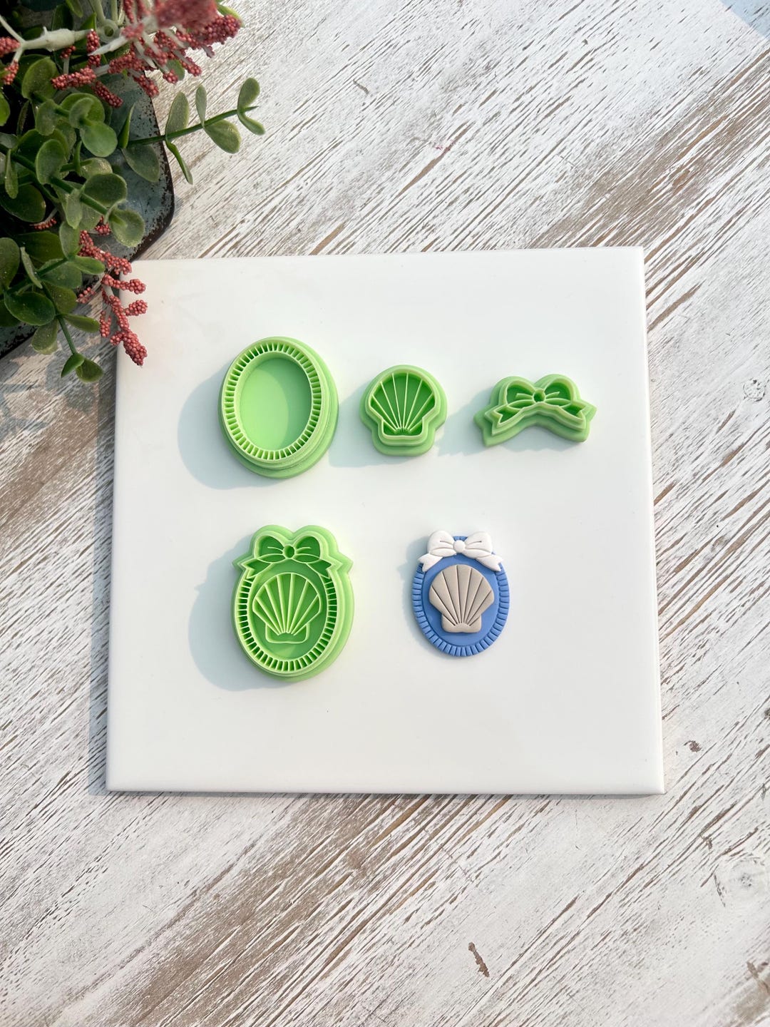 Sea Shell Coquette Plaque Summer Bow Shell Set Detailed Polymer Clay ...