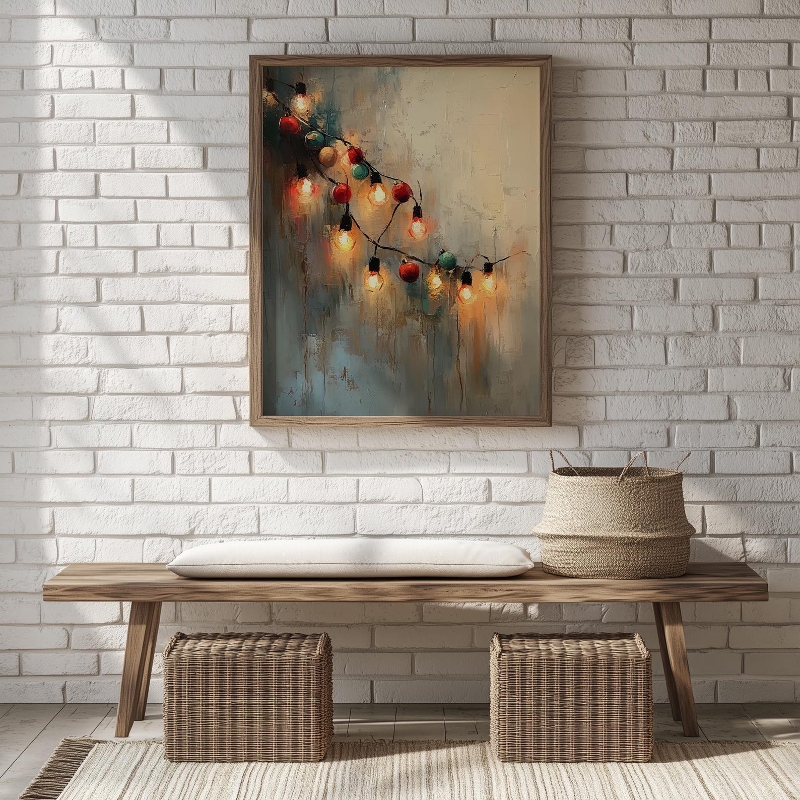 Impressionist Christmas Lights Painting - Cozy Vintage Holiday Wall Art ...