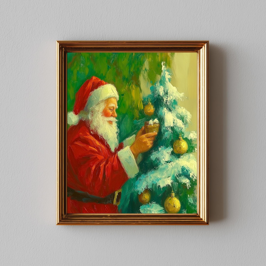 Vintage Santa Claus in Red Coat - Classic Christmas Oil Painting ...