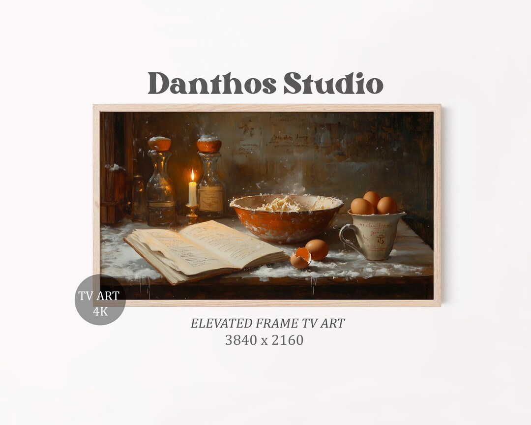 Cozy Rustic Baking Still Life TV Art, Vintage Farmhouse Kitchen Decor ...
