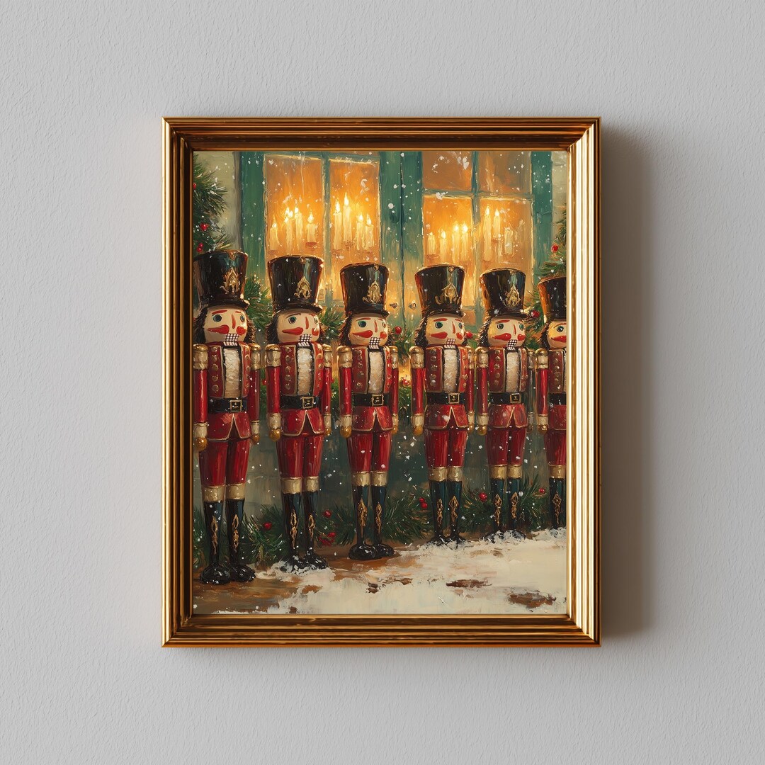 Victorian Nutcracker Row Painting - Vintage Christmas Wall Art, Antique ...