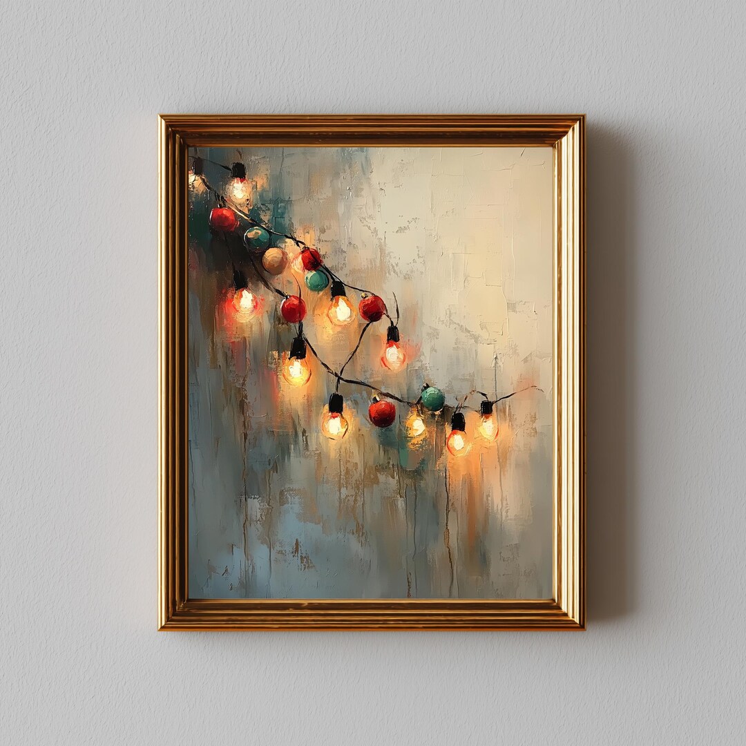 Impressionist Christmas Lights Painting - Cozy Vintage Holiday Wall Art ...
