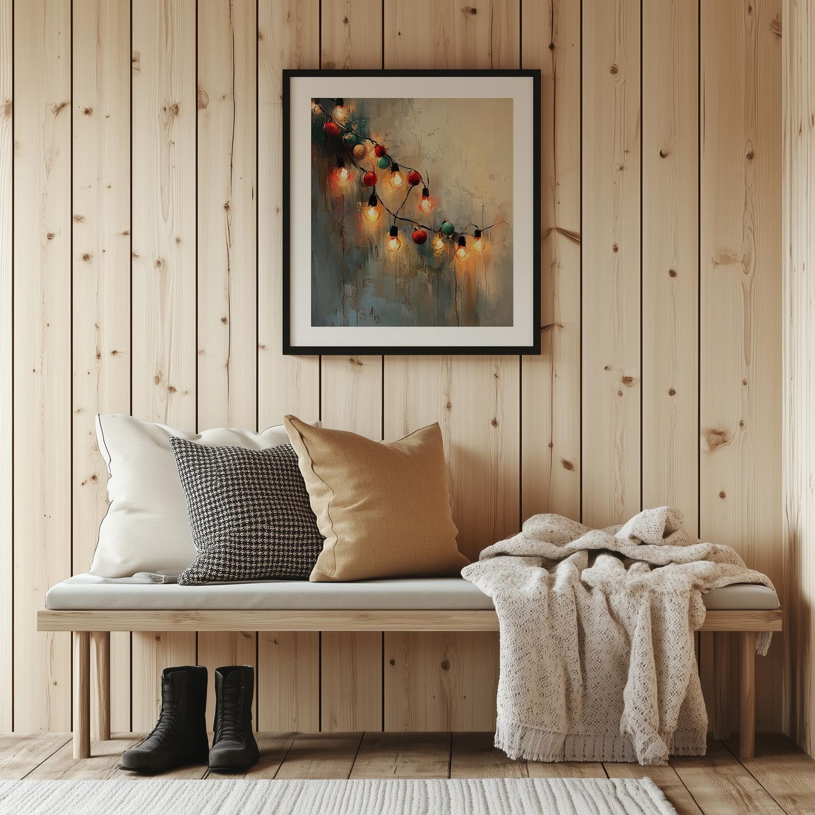 Impressionist Christmas Lights Painting - Cozy Vintage Holiday Wall Art ...