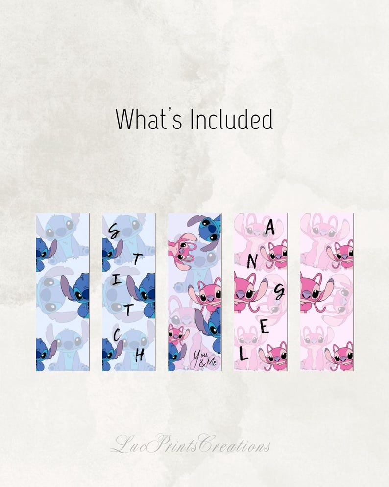 Angel and Stitch Printable Bookmarks | Cute Digital Bookmarks | Instant ...
