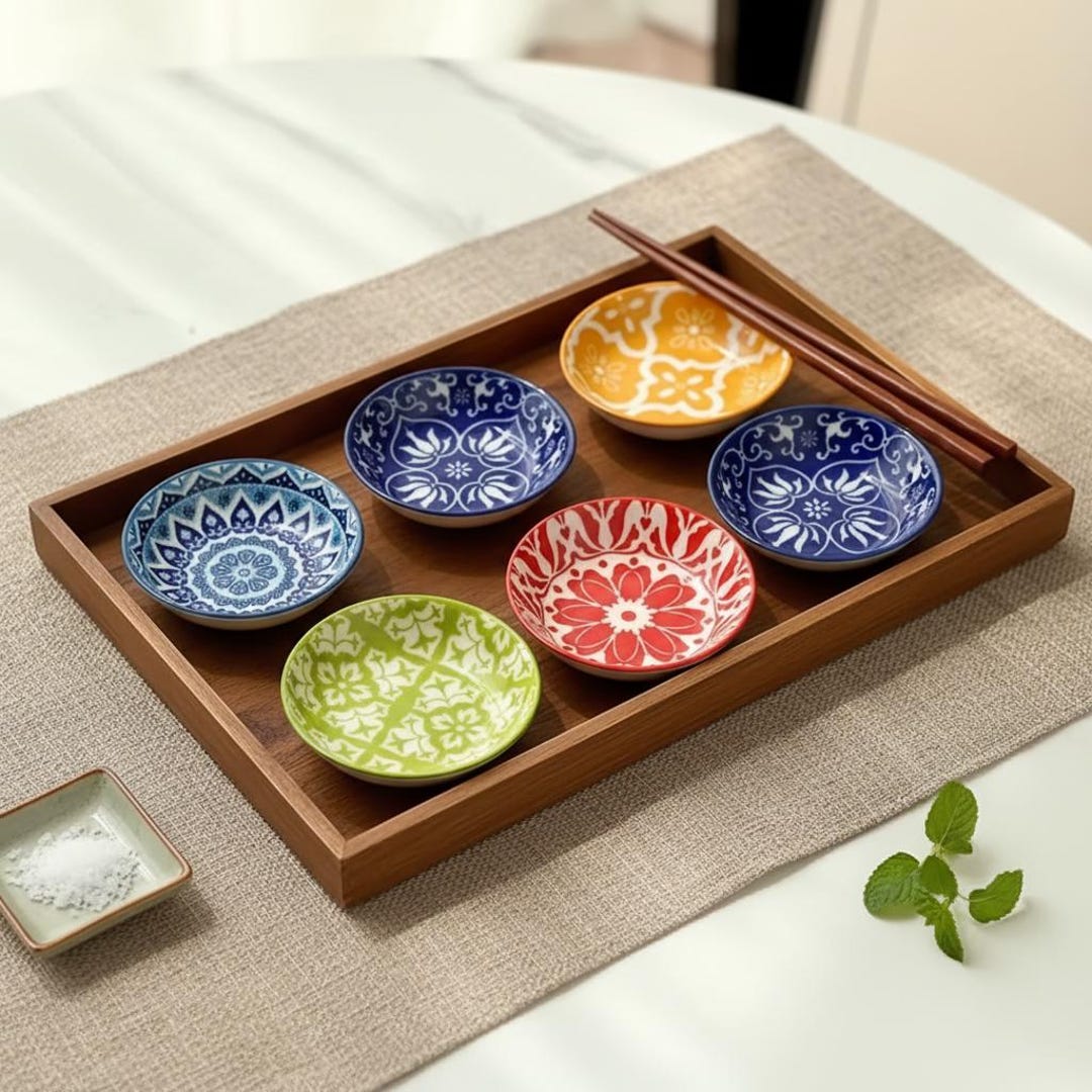 Boho Ceramic Spice Plate Set – 6pcs Vintage Mini Sauce Dishes for Home ...