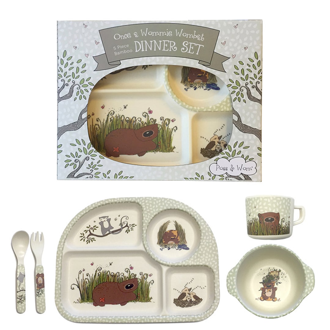 Once a Wommie Wombat Bamboo Dinner Set – 5 Piece Eco-friendly Kids ...