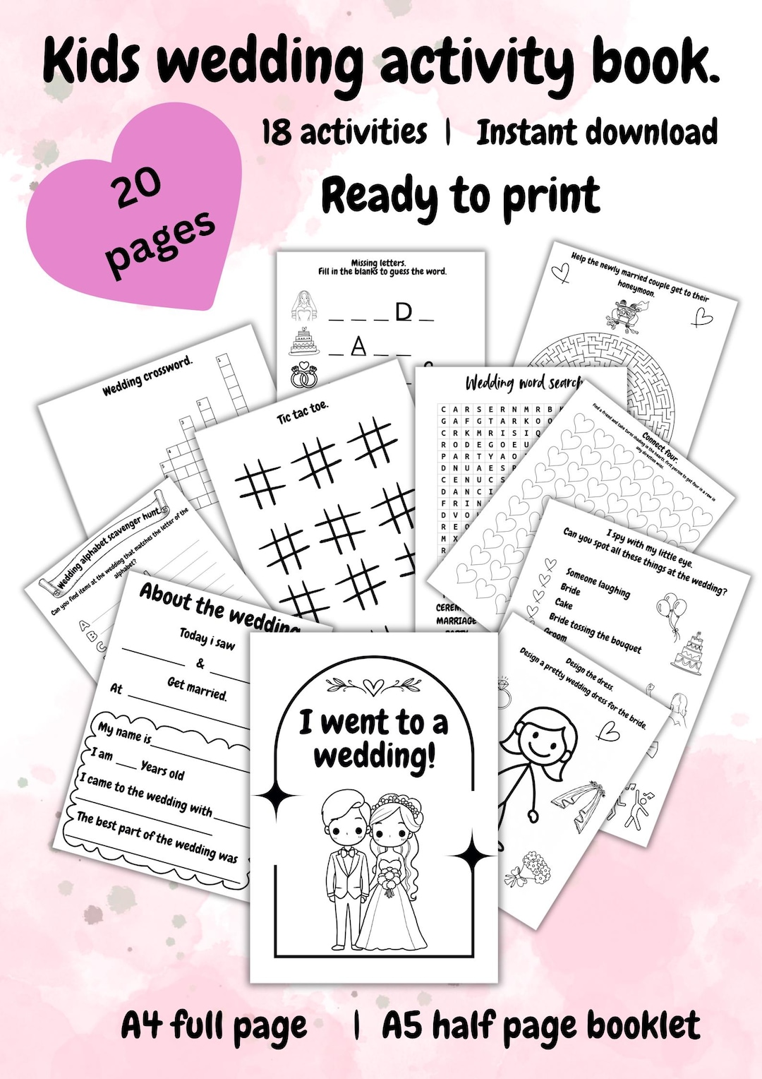 Kids Wedding Activity Book, Wedding Coloring Book Pages, Children's ...